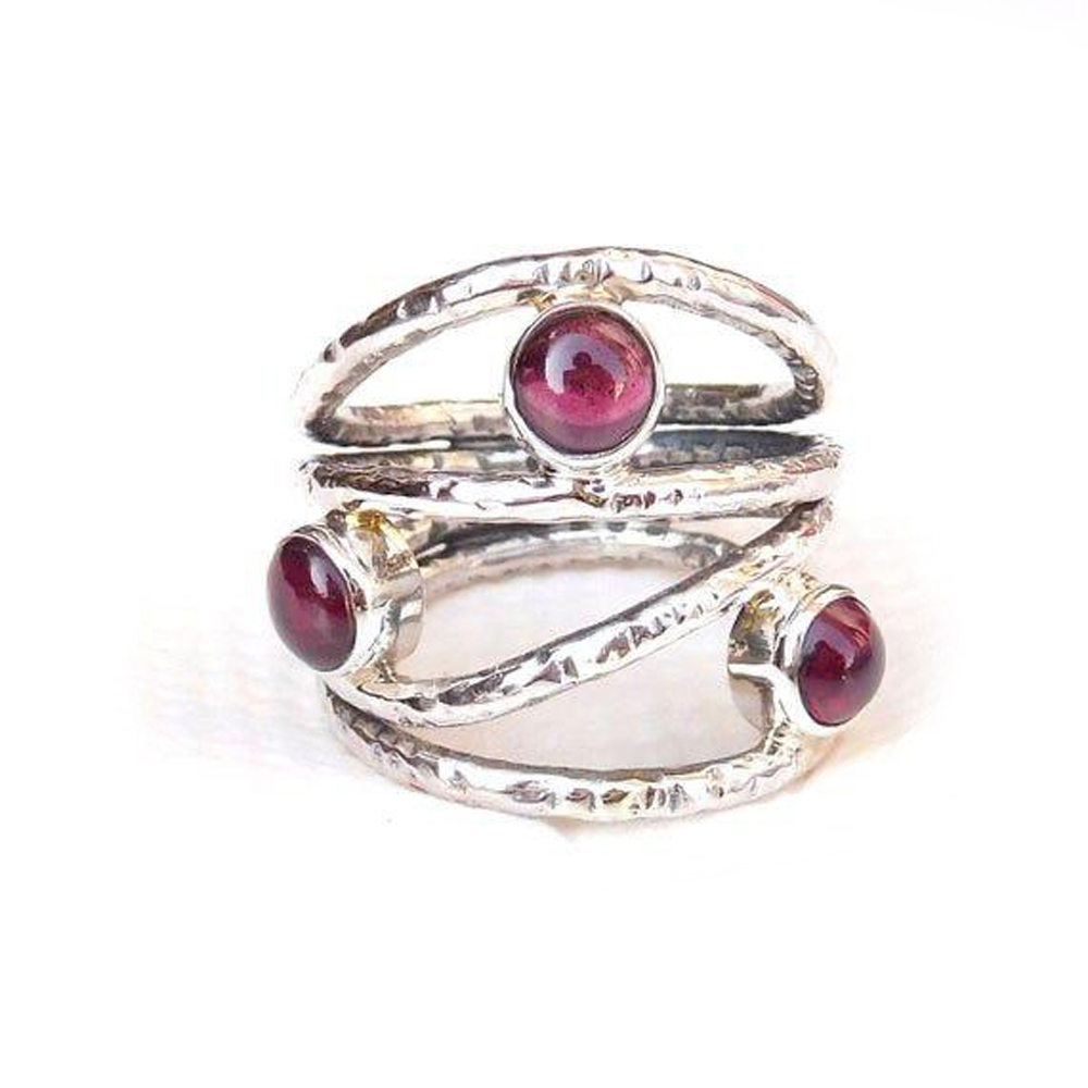 Silvesto India Four Band Garnet Gemstone 925 Sterling Silver Ring ...